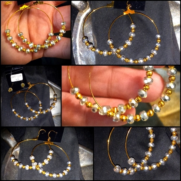 Jewelry | Nwt Large Gold Plated Hoops With Gold And Crystal Beads ...